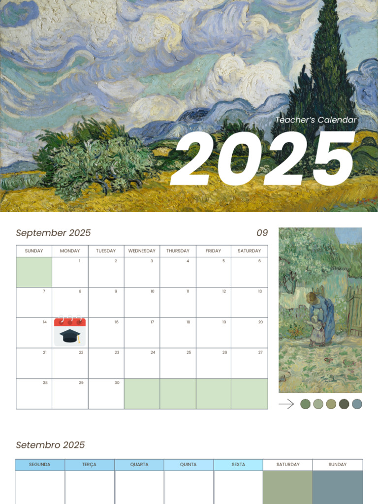 Teacher's Calendar 2025 Educational Presentation in White, Blue, and ...