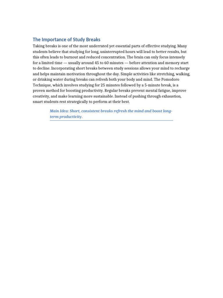 05 The Importance of Study Breaks | PDF