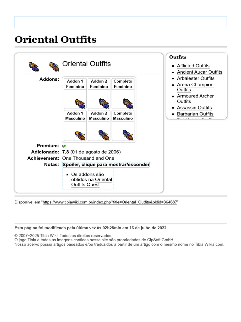 Addons de Outfits Orientais em Tibia | PDF
