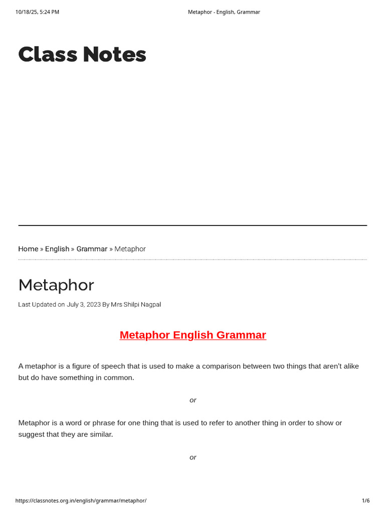 Metaphor - English, Grammar | PDF | Metaphor