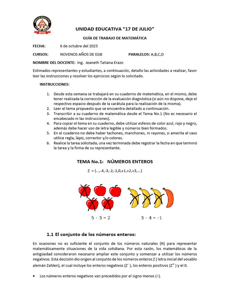 Guia de Matematica 9no | PDF | Entero | Números