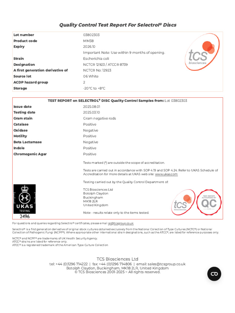 Selectrol® Quality Certificate - TCS Biosciences - Life Sciences ...