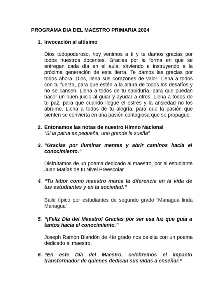 Programa Dia Del Maestro Primaria 2024 | PDF