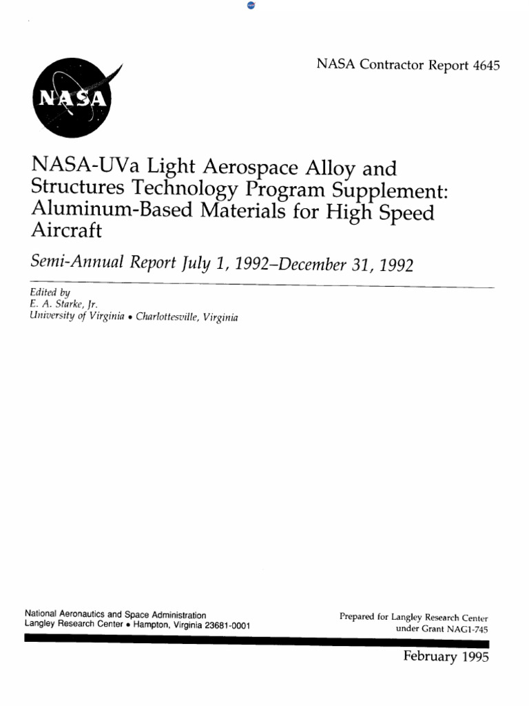 NASA Contractor Report 4645 NASA-UVa Light Aerospace Alloy and ...