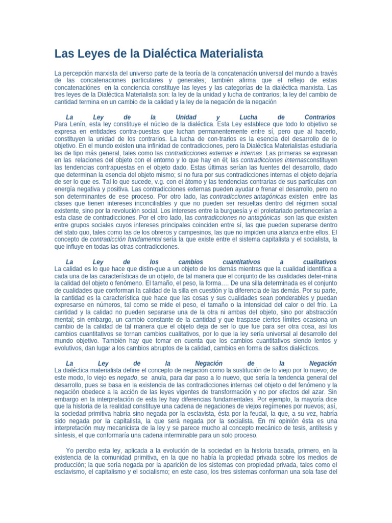 Las Leyes de La Dialéctica Materialista | PDF | Dialéctico | Realidad