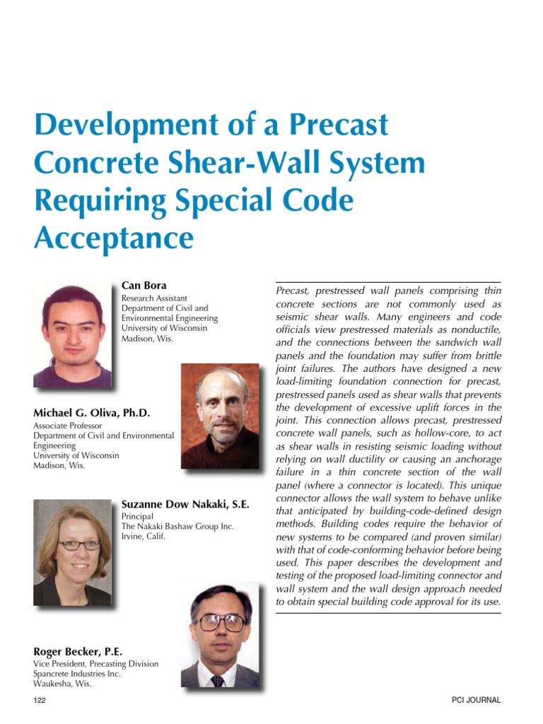 Development of A Precast Concrete Shear-Wall System Requiring Special ...