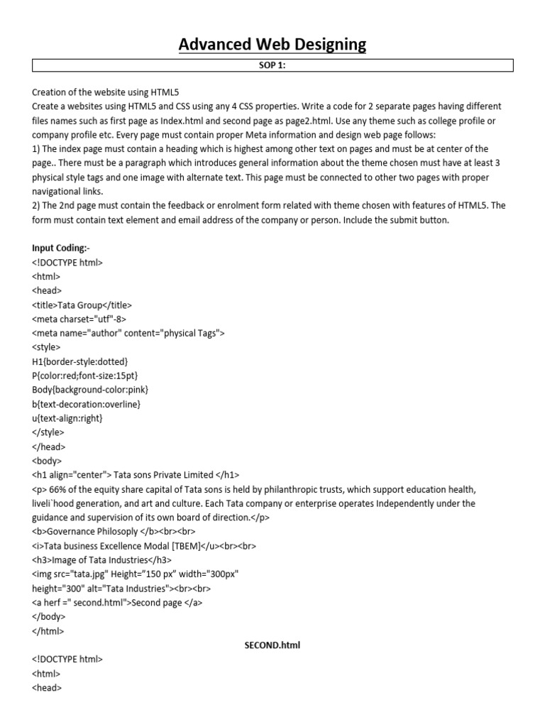 HTML5 Web Design Project Guidelines | PDF | Html Element | World Wide Web
