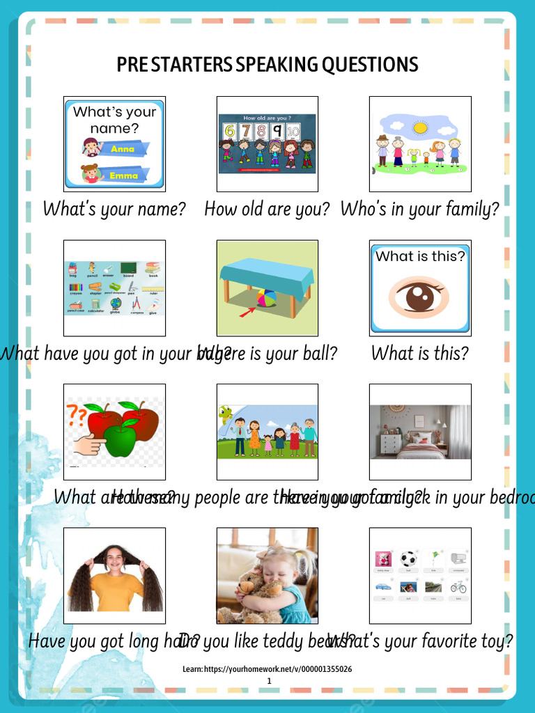 Pre Starters Speaking Questions - Pdf1 | PDF