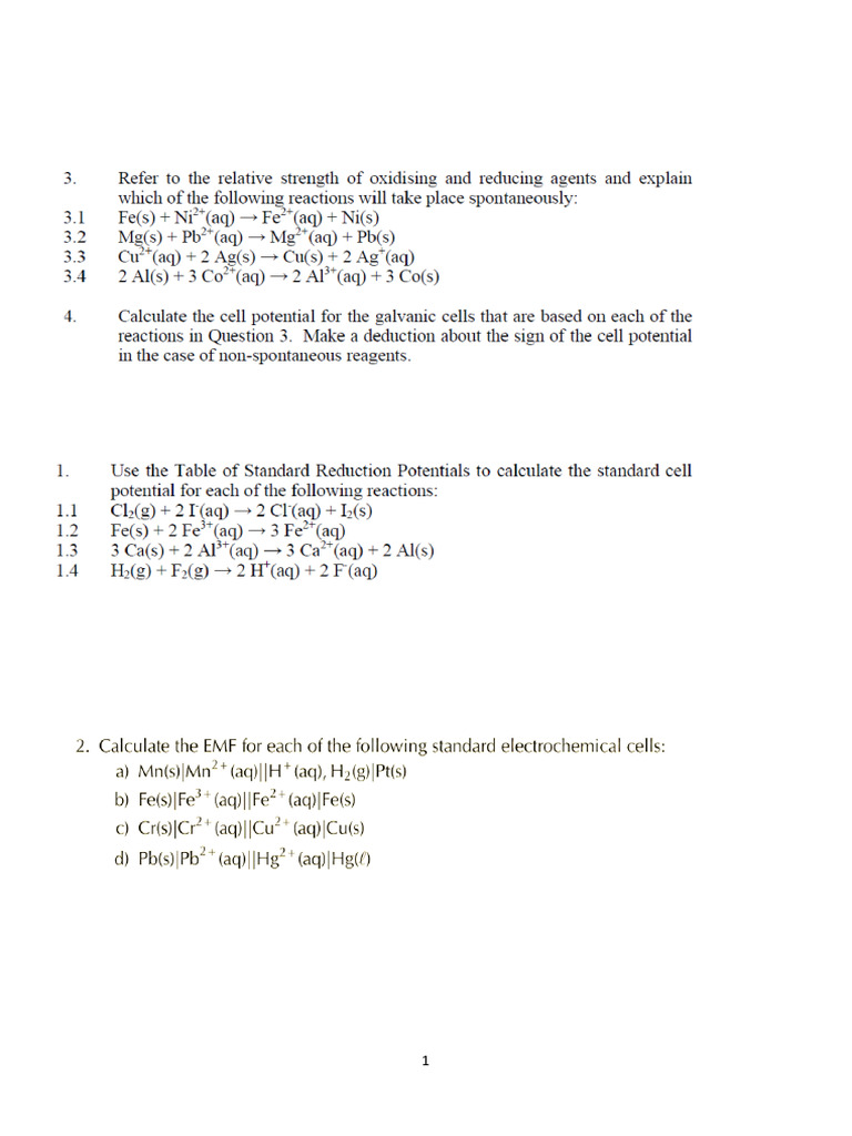 EMF Calculations for Galvanic Cells | PDF