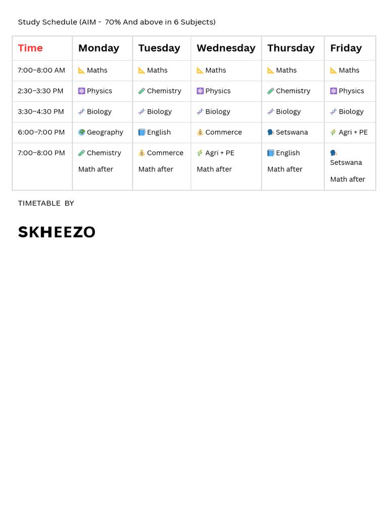 Study Timetable | PDF