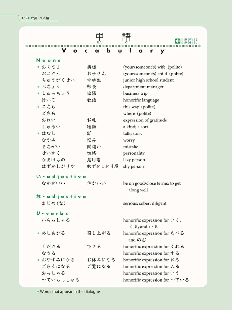 Jp4 Genki Words Half | PDF