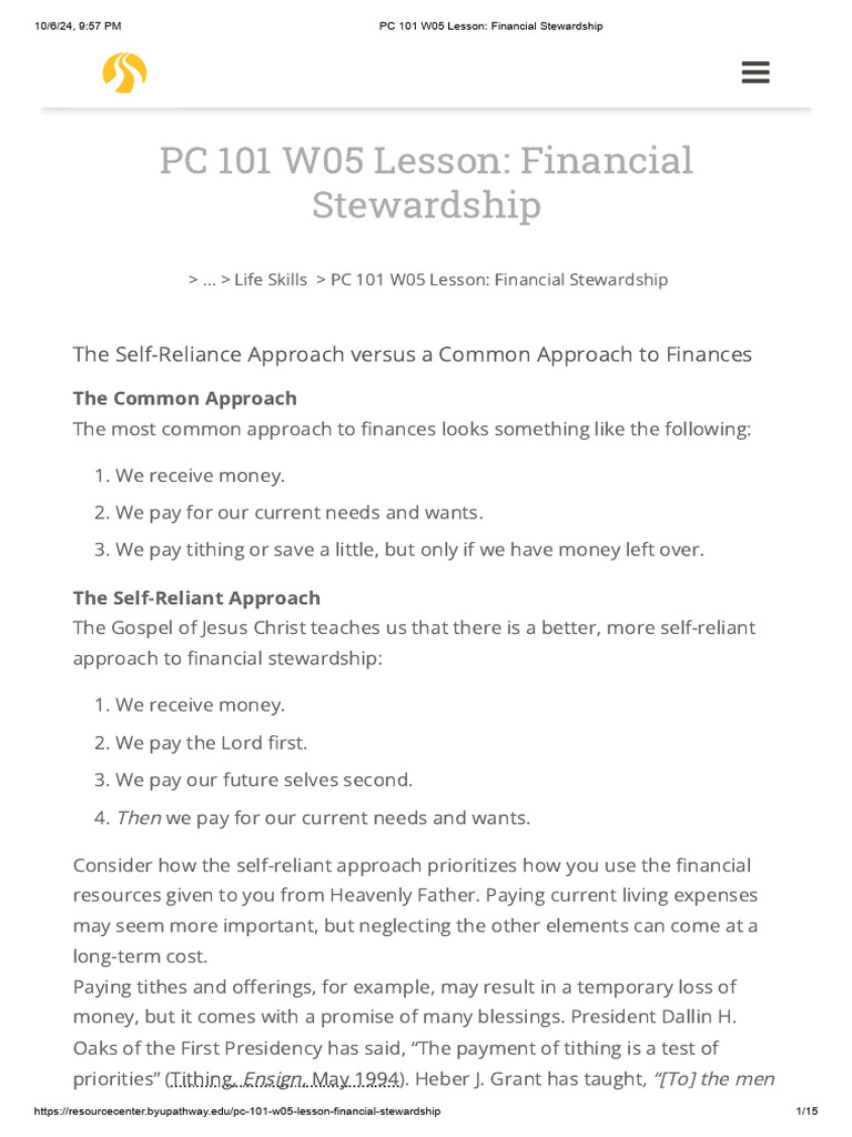 PC 101 W05 Lesson_ Financial Stewardship | PDF | Debt | Interest