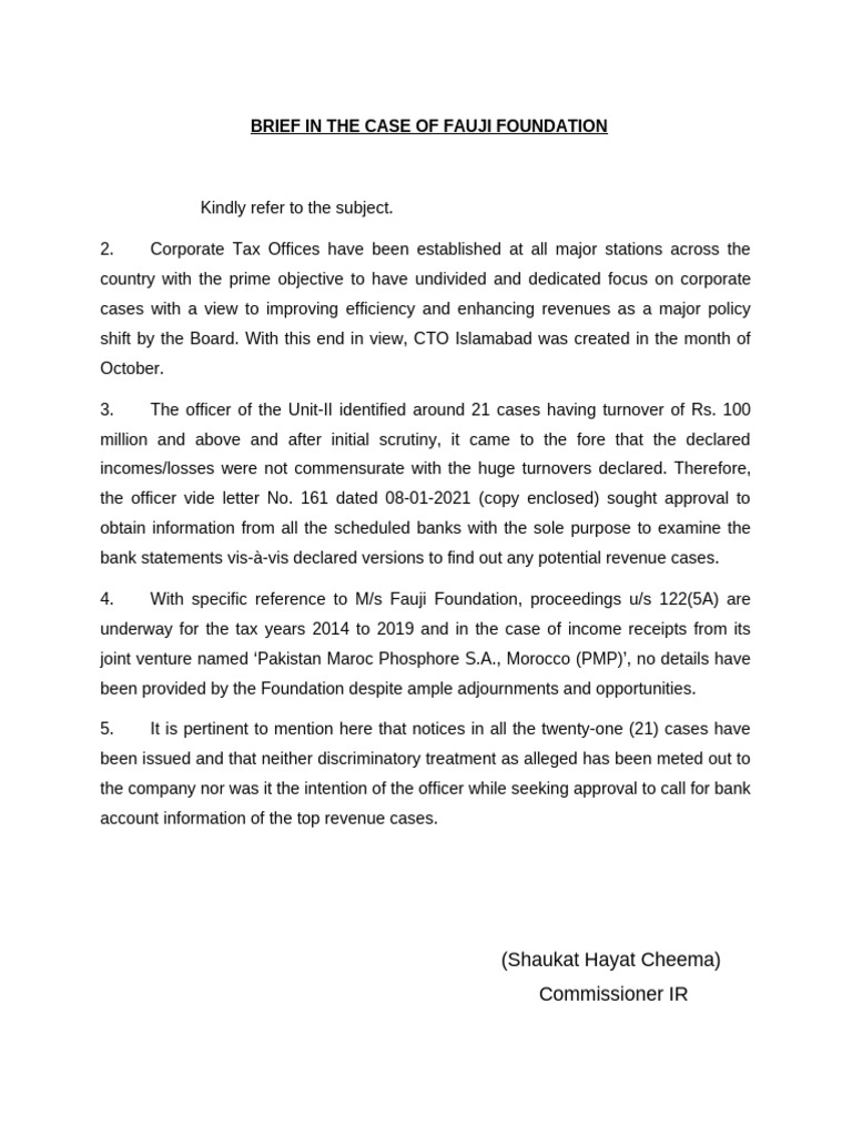 Fauji Foundation Statement | PDF