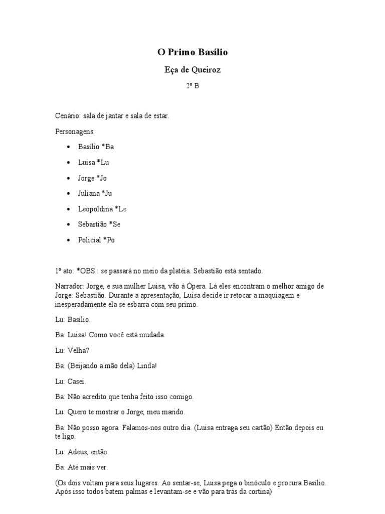 Teatro O Primo Basílio | PDF | Amor