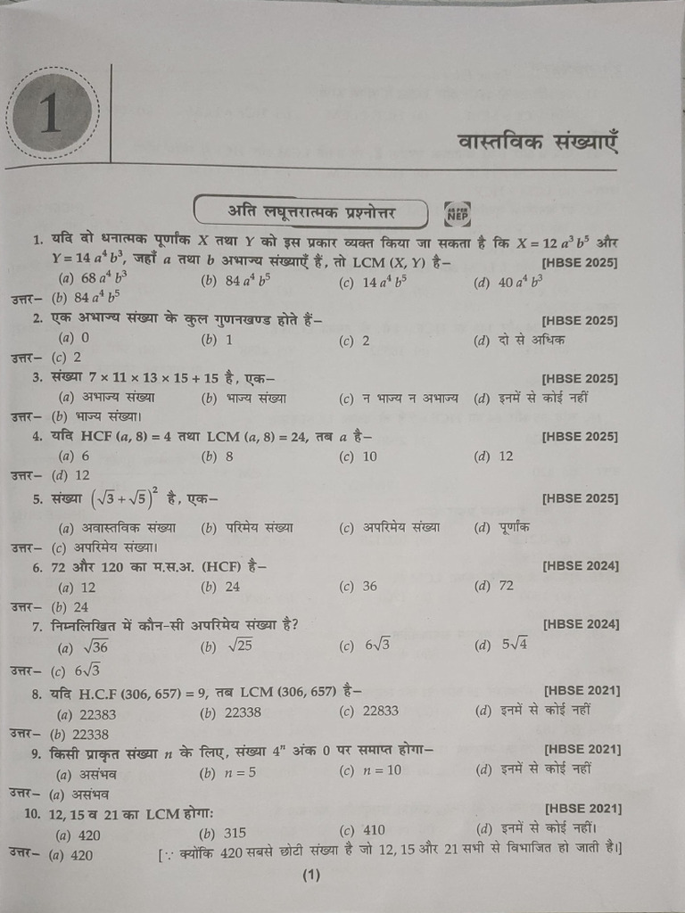 10th Maths PYQ CH 1 Real Numbers Solved | PDF
