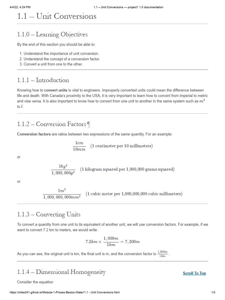 1.1 - Unit Conversions - Project1 1.0 Documentation | PDF | Physical ...
