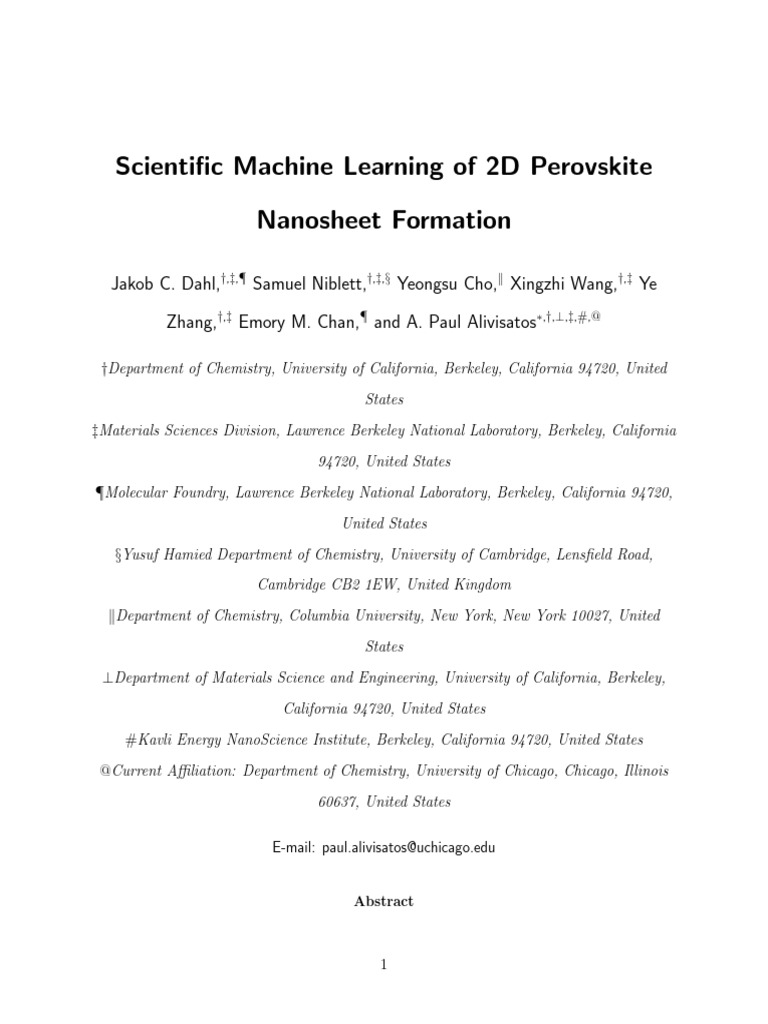 Scientific Machine Learning of 2d Perovskite Nanosheet Formation | PDF ...