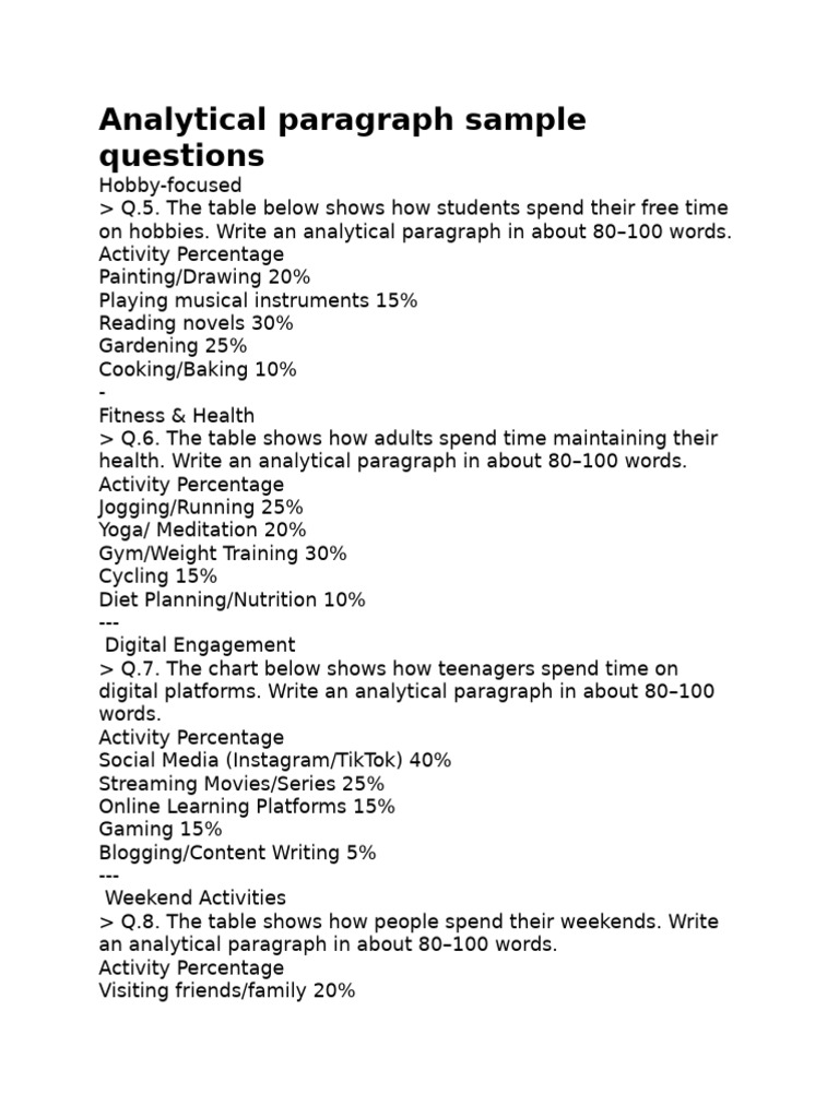 Analytical Paragraph Sample Questions | PDF