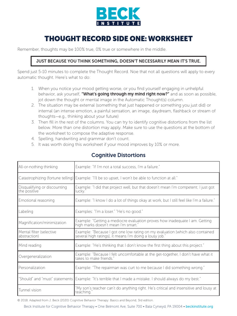 Cognitive Restructuring Thought Record | PDF | Thought | Psychology
