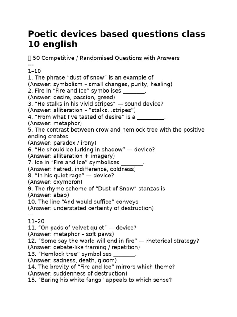 Poetic Devices Q&A for Class 10 | PDF | Poetry