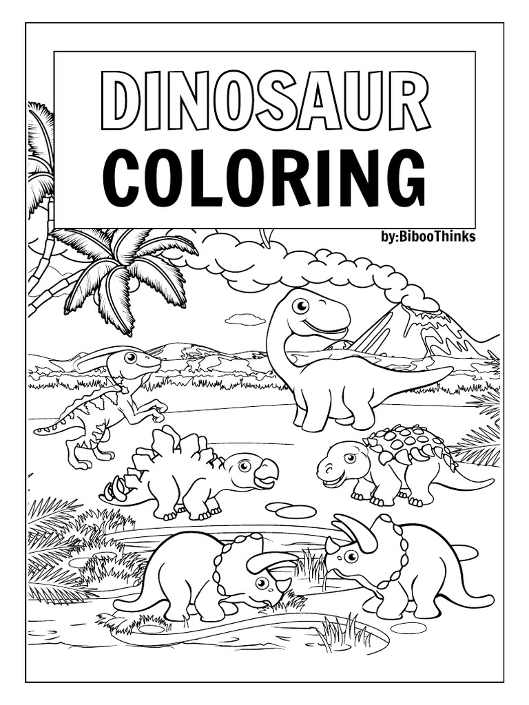 Dinosaurs Pun Coloring Booklet in Grayscale Illustrative Style ...
