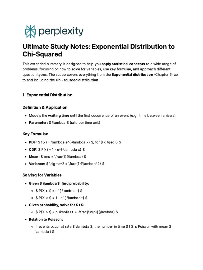 Ultimate Study Notes - Exponential Distribution To | PDF | Chi Squared ...