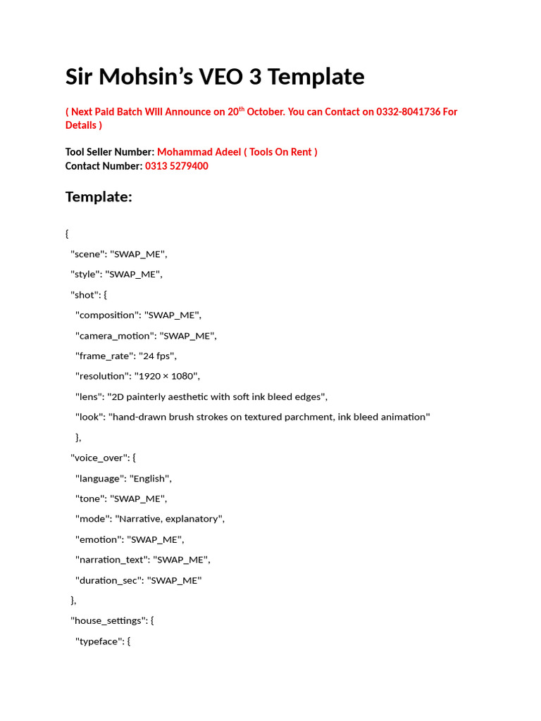 VEO 3 Prompts Template Overview | PDF | Pencil