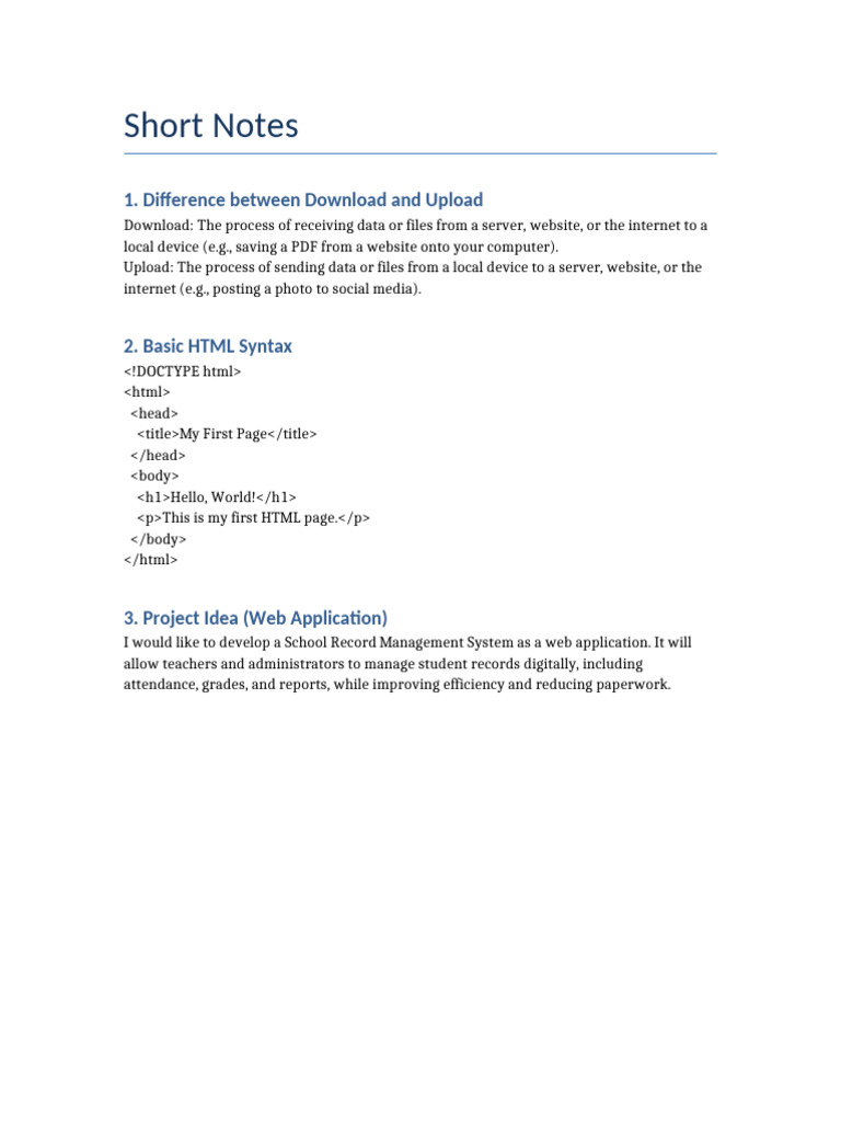 Short Notes | PDF