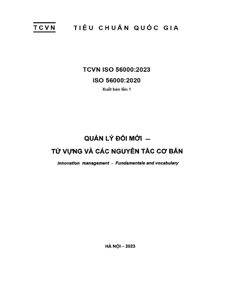 Tieu Chuan TCVN Iso 56000 2023 Quan Ly Doi Moi Tu Vung Va Cac Nguyen Tac Co Ban | PDF