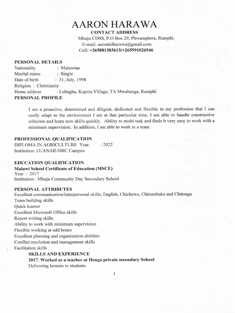Aaron Harawa Cv | PDF