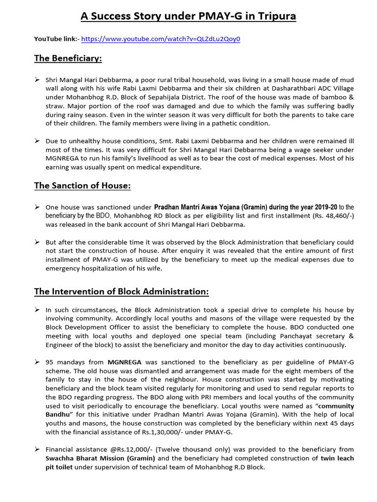 Succes Stories On PMAY-G in Tripura | PDF | Government Of India ...