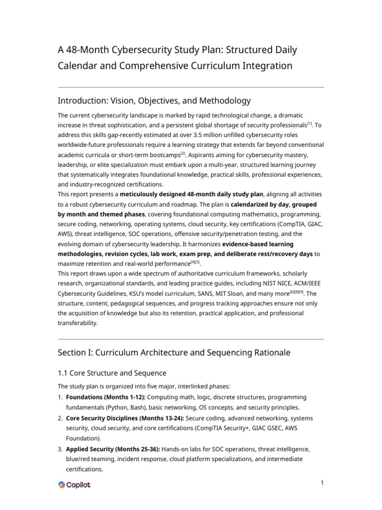 48 Months Daily Cybersecurity Study Plan Over 48-72 Months | PDF ...