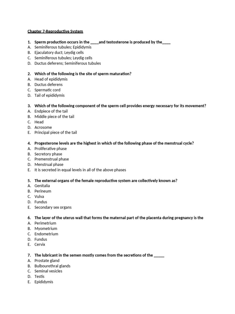 Chapter 7-Practice Questions | PDF | Testicle | Menstrual Cycle