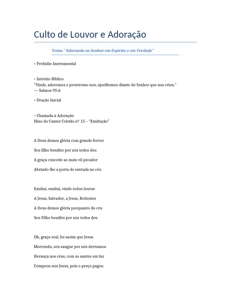 Culto de Louvor: Adoração em Verdade | PDF | Oração | Graça no cristianismo