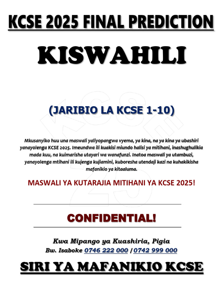 Kcse 2025 Kiswahili Final Prediction | PDF