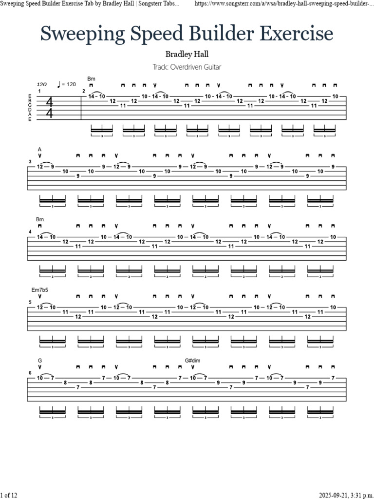 Sweeping Speed Builder Exercise Tab by Bradley Hall - Songsterr Tabs ...