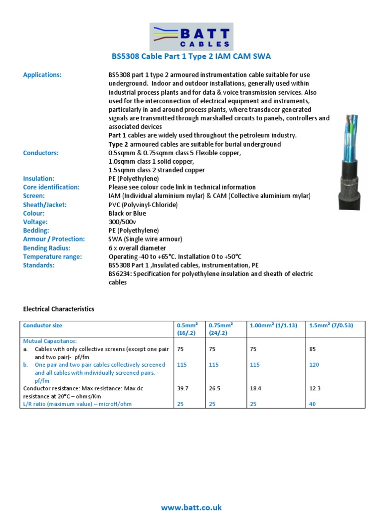 1.16.3_bs5308 Cable Part 1 Type 2 Iam Cam Swa | Cable | Electrical ...