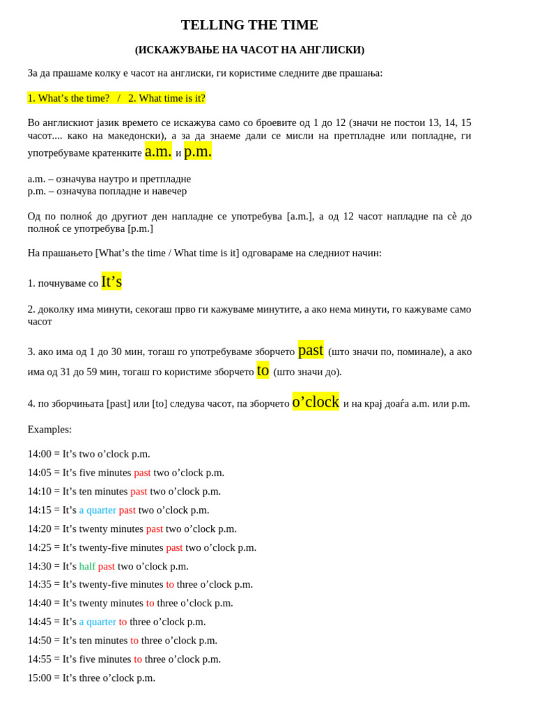 Telling The Time | PDF