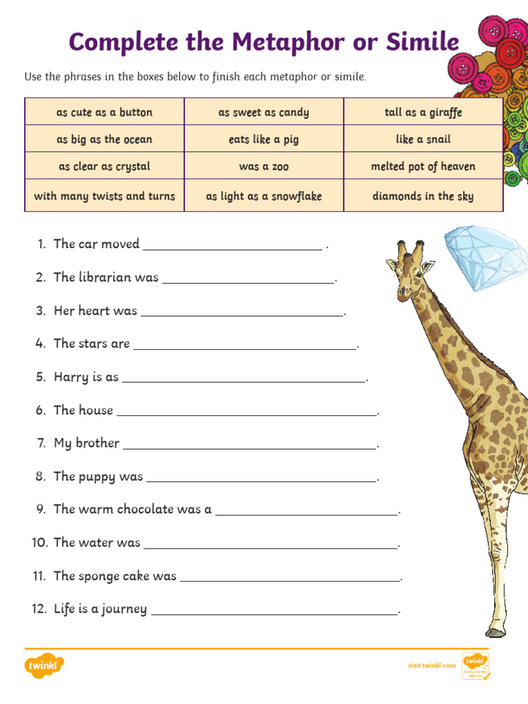 Color Complete The Metaphor or Simile Activity For 6th-8th Grade | PDF
