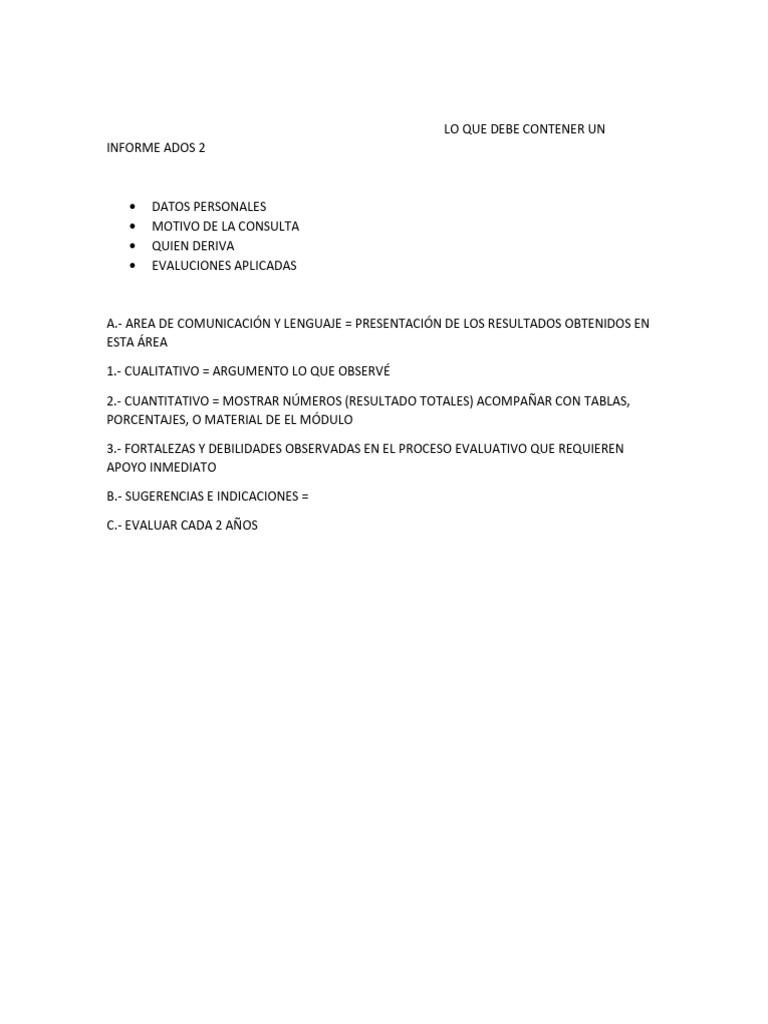 Lo Que Debe Contener Un Informe Ados 2 | PDF