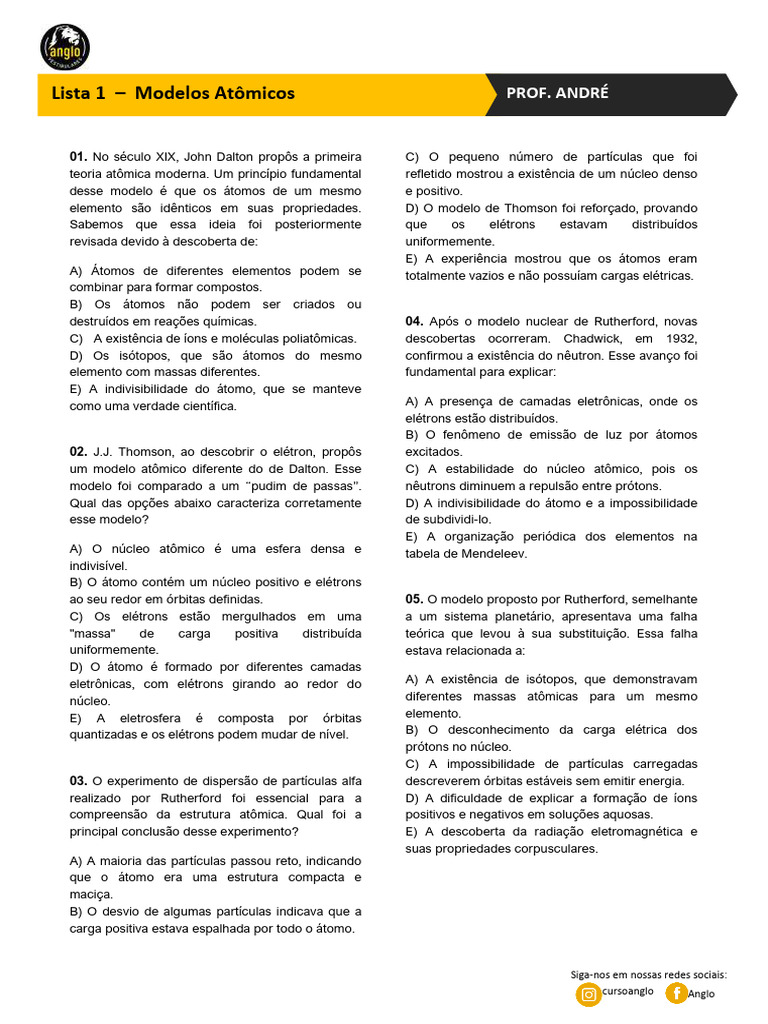 Modelos Atômicos: Evolução e Teorias | PDF | Elétron | Átomos