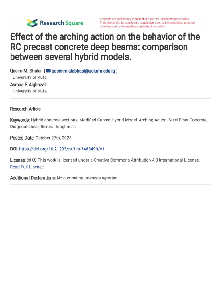Ffect of The Arching Action On The Behavior of The RC Precast Concrete ...