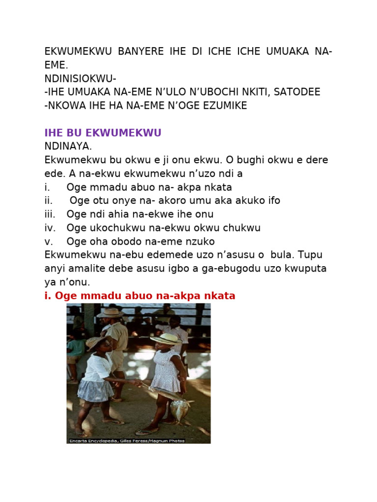 Ekwumekwu Banyere Ihe Di Iche Iche Umuaka Na | PDF