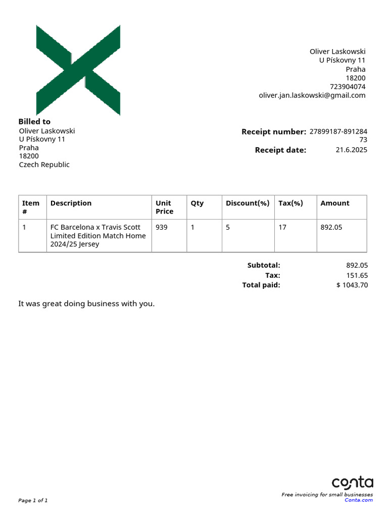 FC Barcelona Jersey Purchase Receipt | PDF | Receipt | Invoice
