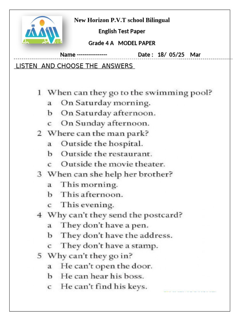 Bilingual English Test Papers for Grades 1-4 | PDF | Chess Theory | Chess