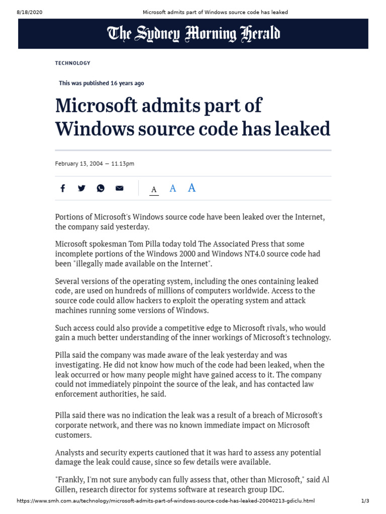 Microsoft Windows Source Code Leak | PDF | Microsoft | Microsoft Windows