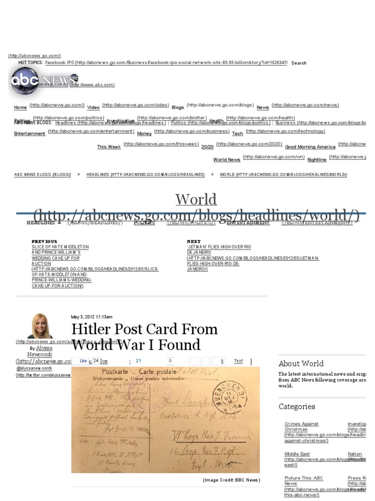 Hitler Post Card From World War I Found | PDF | Violence | Crime Thriller