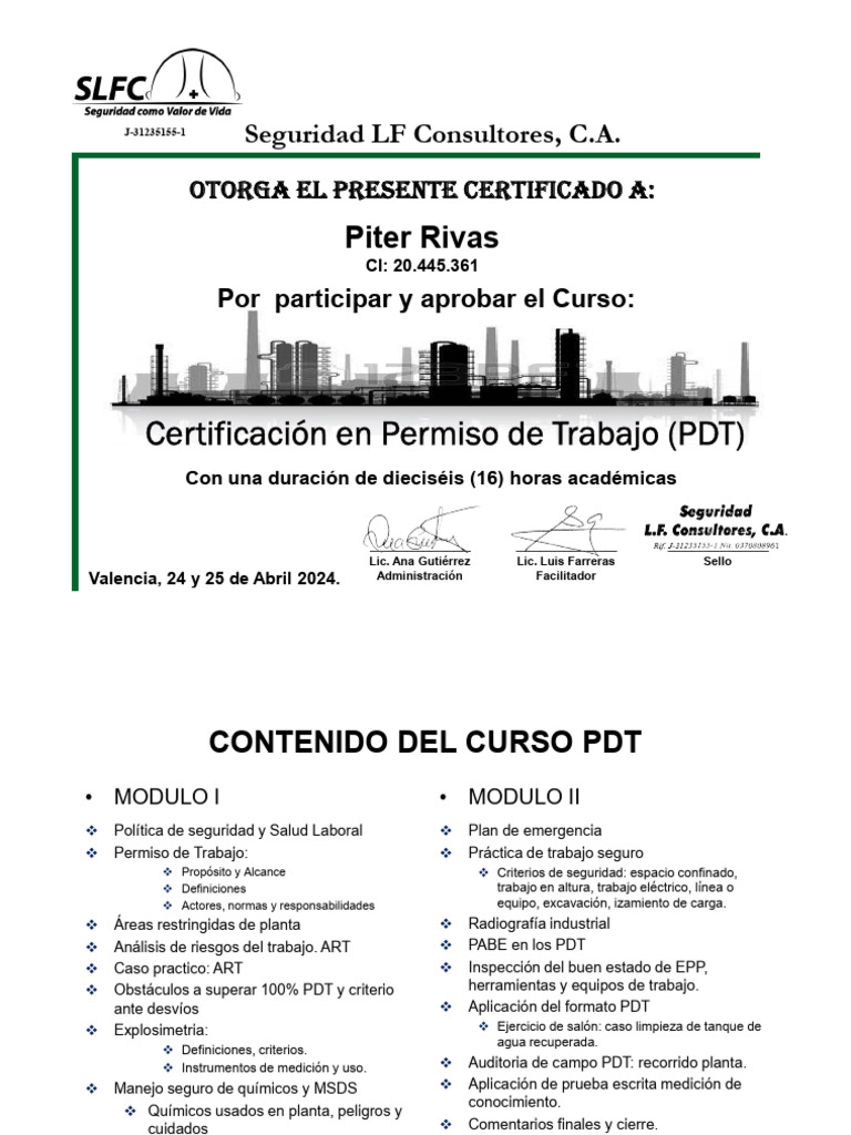 Certificado PDT Piter Rivas | PDF