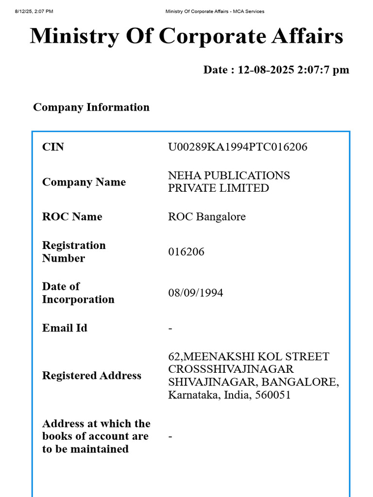Ministry of Corporate Affairs - MCA Services | PDF