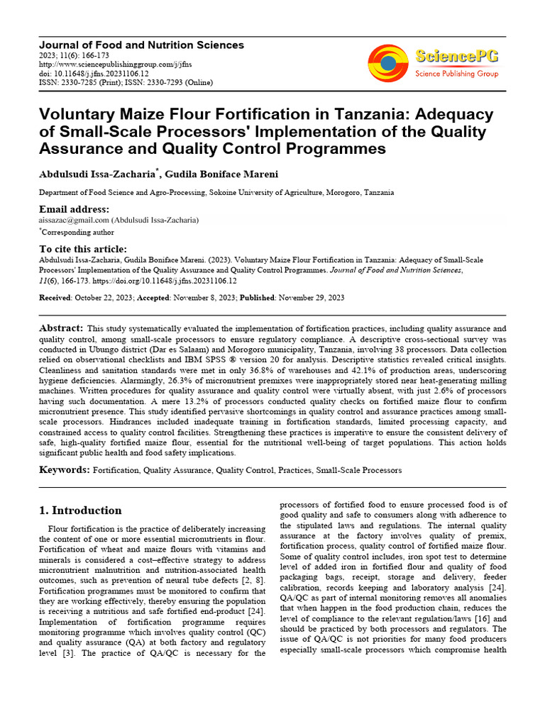 Maize Flour Fortification Quality Control in Tanzania | PDF | Quality ...